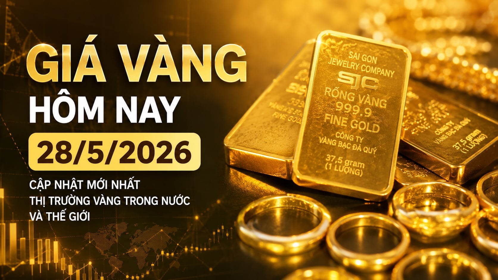 Bảng giá vàng 9999 24K 18K SJC DOJI PNJ hôm nay 28/5/2026