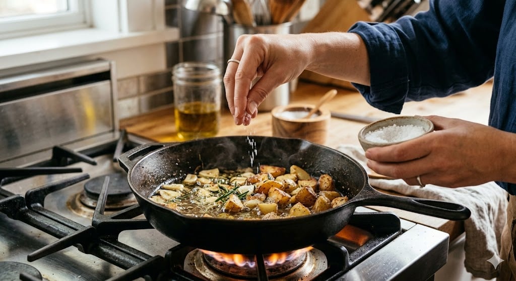Vì sao những người đầu bếp thường rắc một chút muối vào chảo trước khi rán?